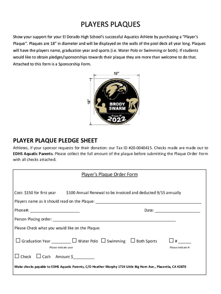 Fillable Online PLAYERS PLAQUES Fax Email Print - pdfFiller