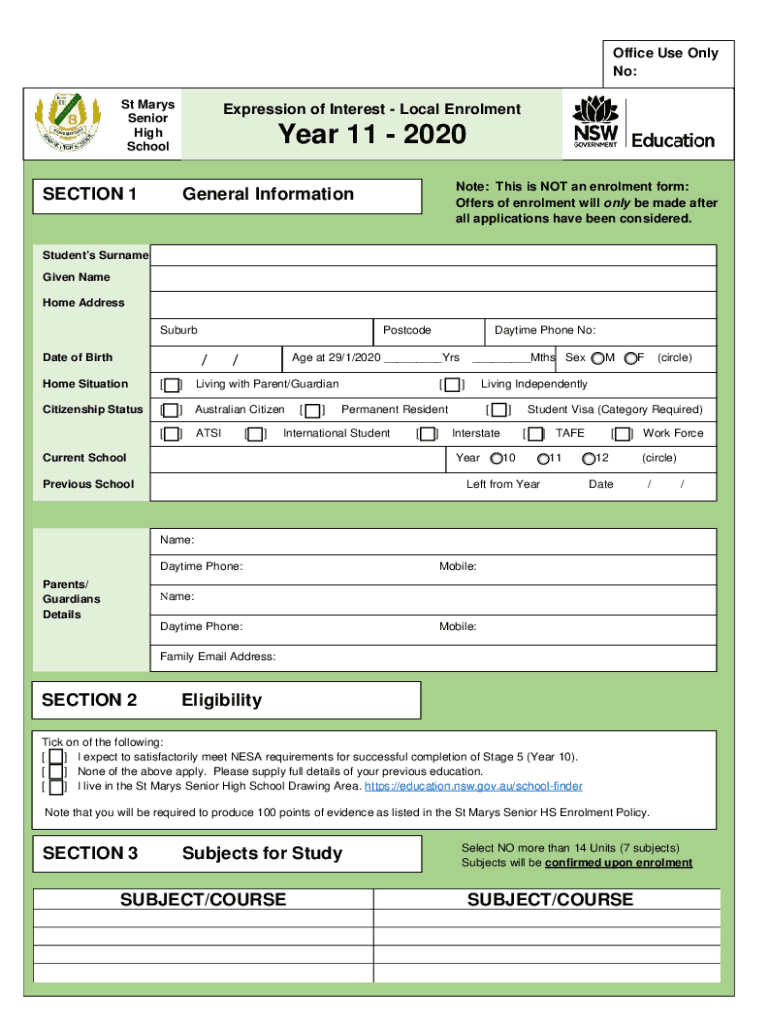 Fillable Online St.-Marys-School-enrolment-form-1 (pdf) Fax Email Print - pdfFiller