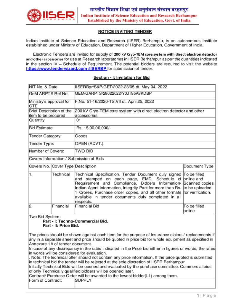 Fillable Online Electronic Tenders are invited for supply of 200 kV ...