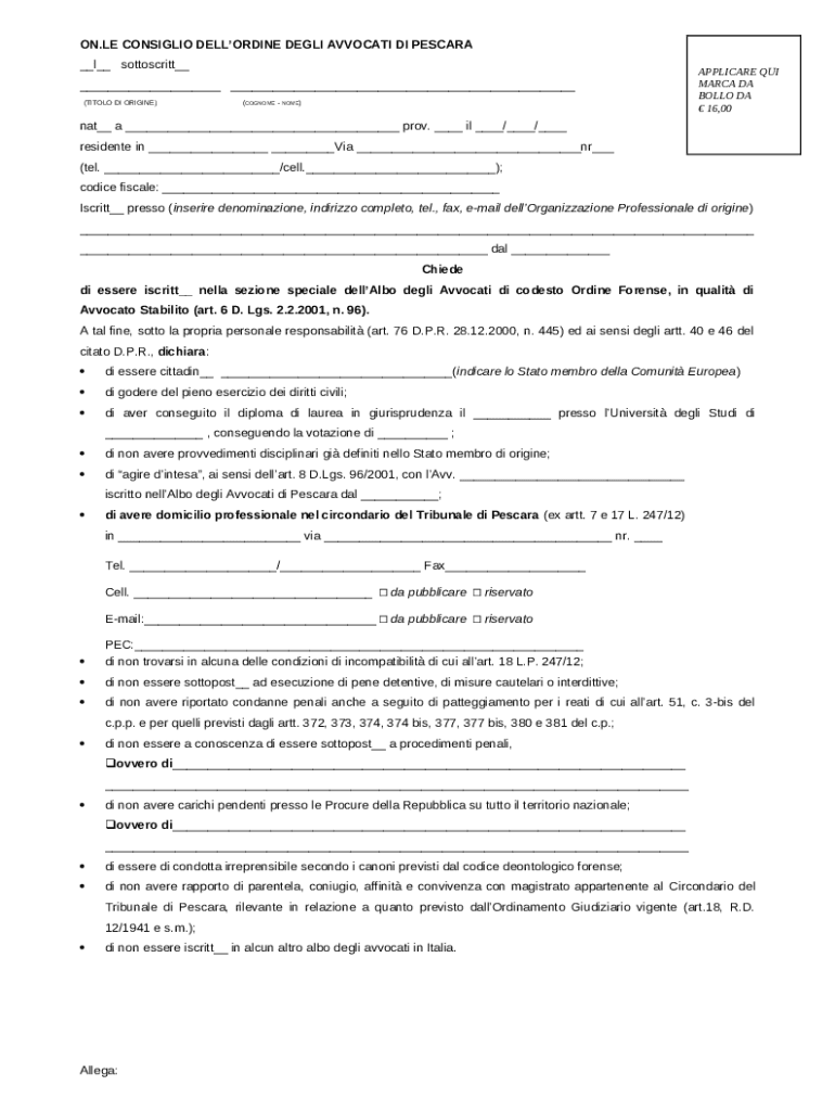 Istanza per l'autorizzazione alle facolt di cui alla Legge 53 ... Doc ...