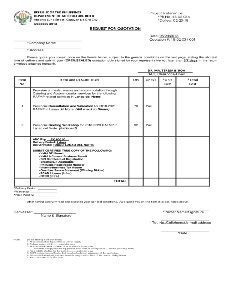 Fillable Online cagayandeoro da gov 18-02-034 *Dated - Department of Agriculture Fax Email Print ...