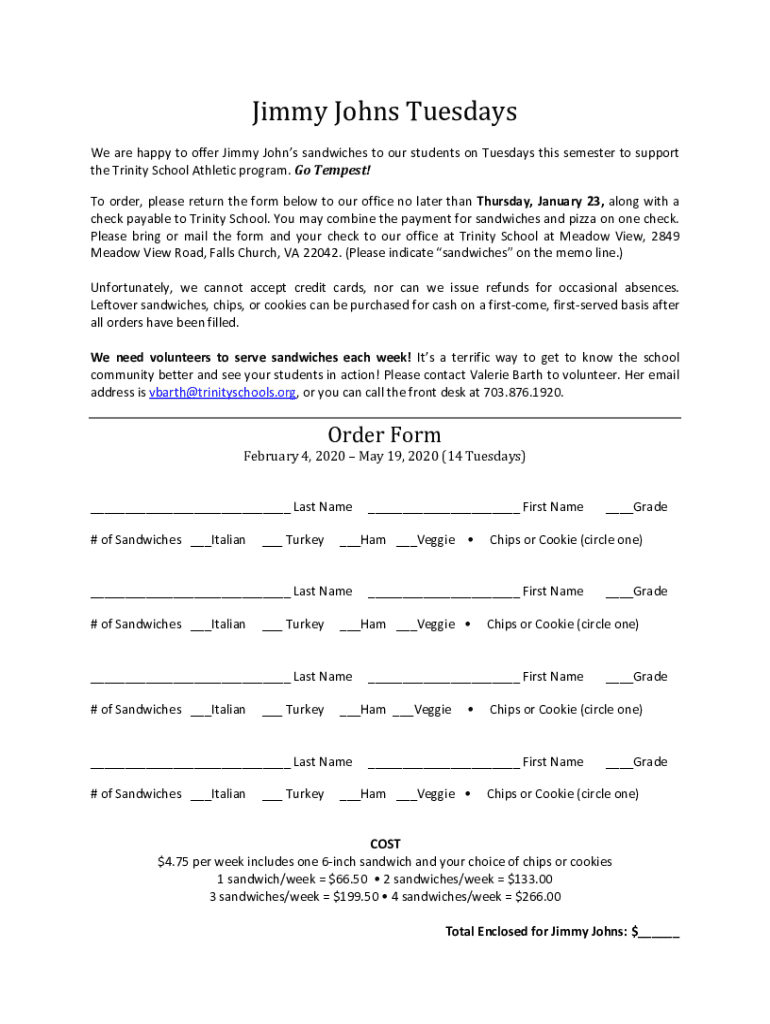 Fillable Online Jimmy Johns Tuesdays Doc Template Fax Email Print ...