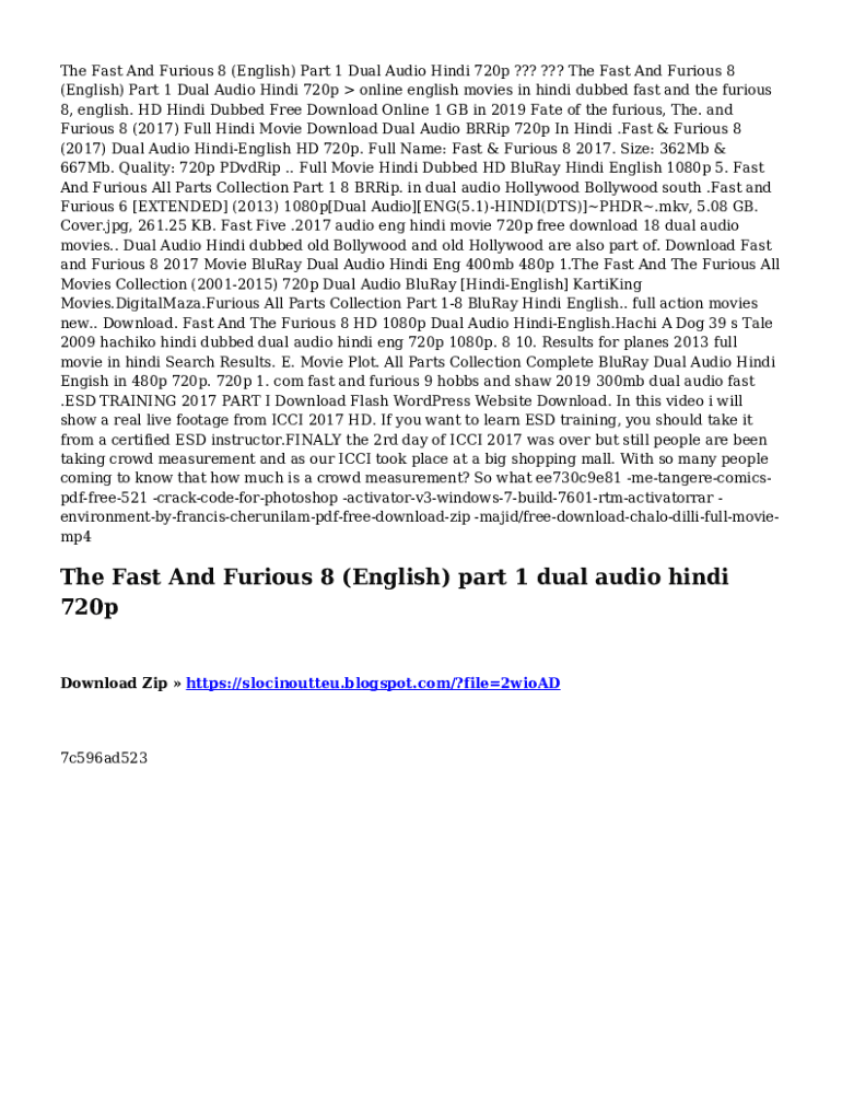 Fillable Online The Fast And Furious 8 (English) Part 1 Dual Audio ...