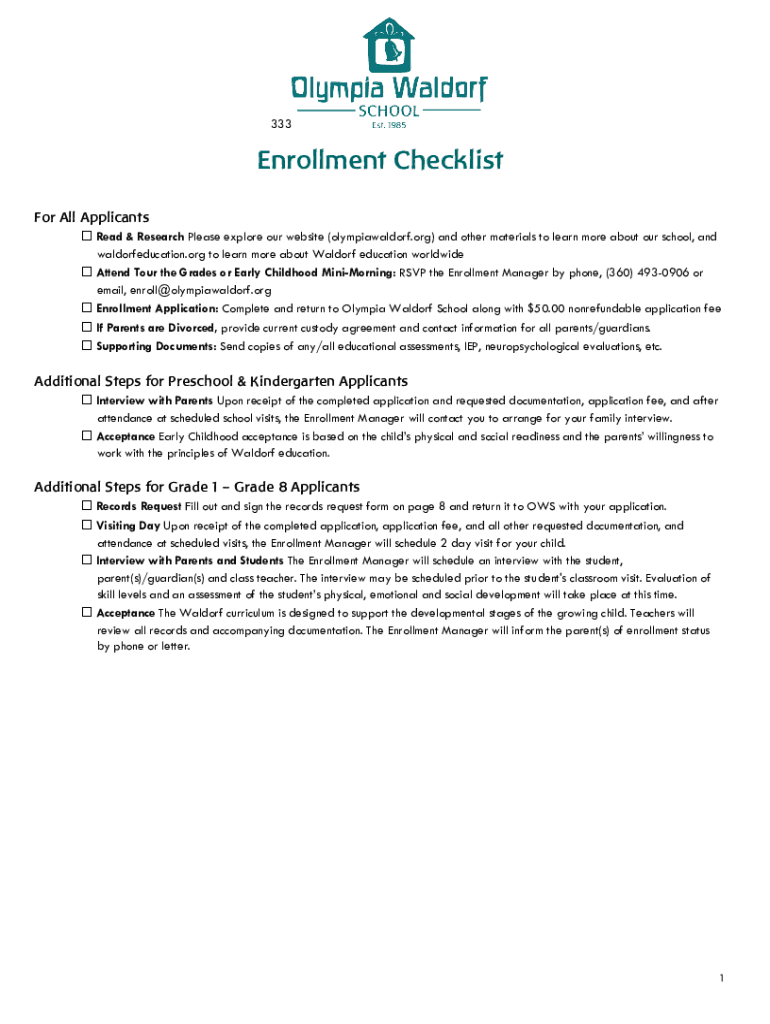 Fillable Online High School Student's Admissions Checklist - Southwest ...