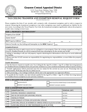 Fillable Online Tax Ceiling Transfer and Exemption Removal Request Form ...