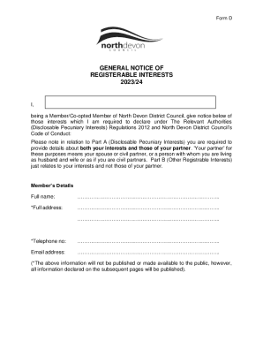 Fillable Online Register of Interests Form. Register of Interests Form ...