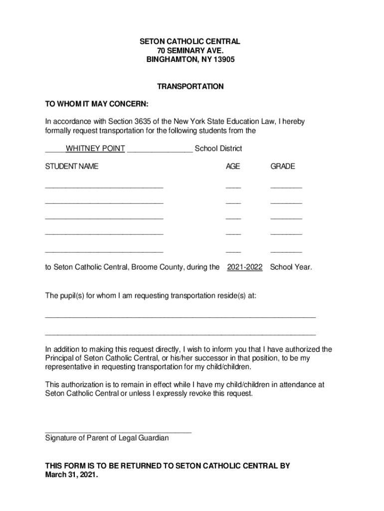 Fillable Online Whitney Point - SCC Transportation Form 2021-22 Fax ...