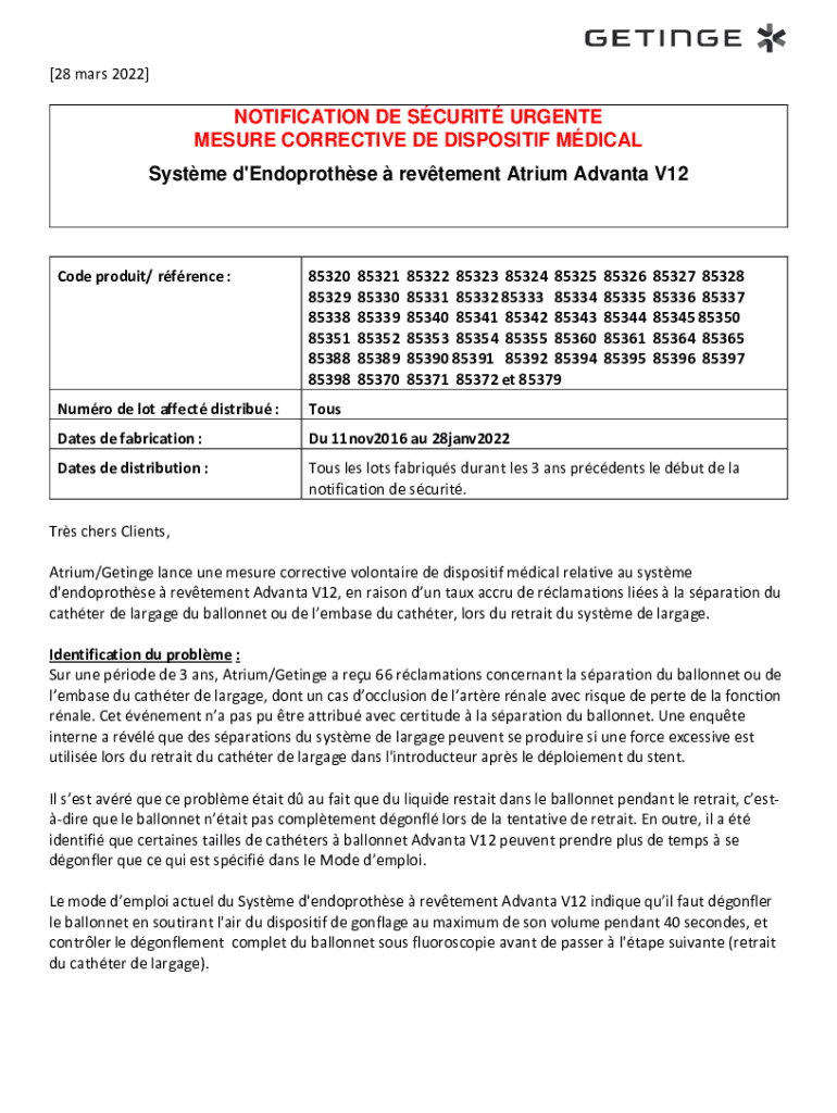 Remplissable En Ligne Systme d'Endoprothse revtement Atrium Advanta V12 ...