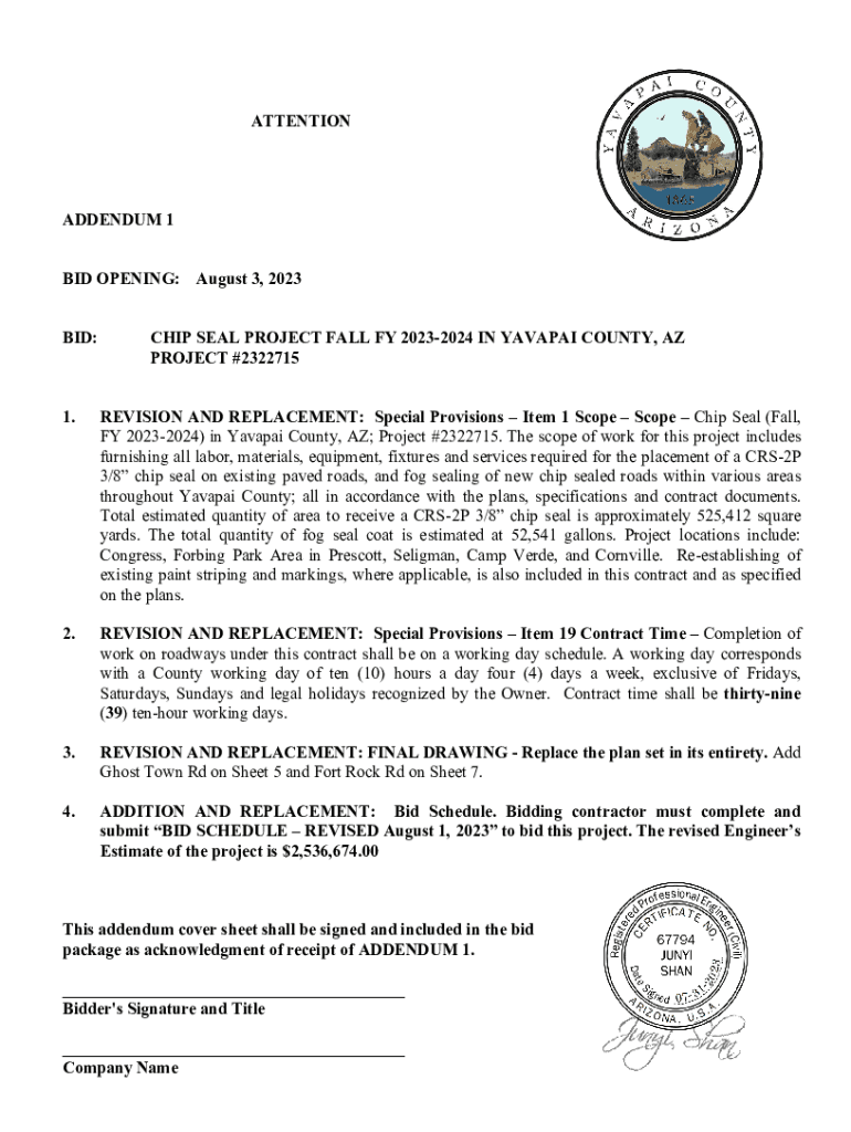 Fillable Online Bid Schedule Chip Seal (Fall, FY 22-23) in Yavapai ...