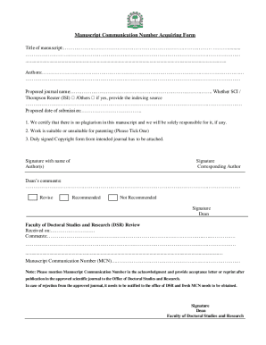 Fillable Online Manuscript Communication Number Acquiring Form Fax ...