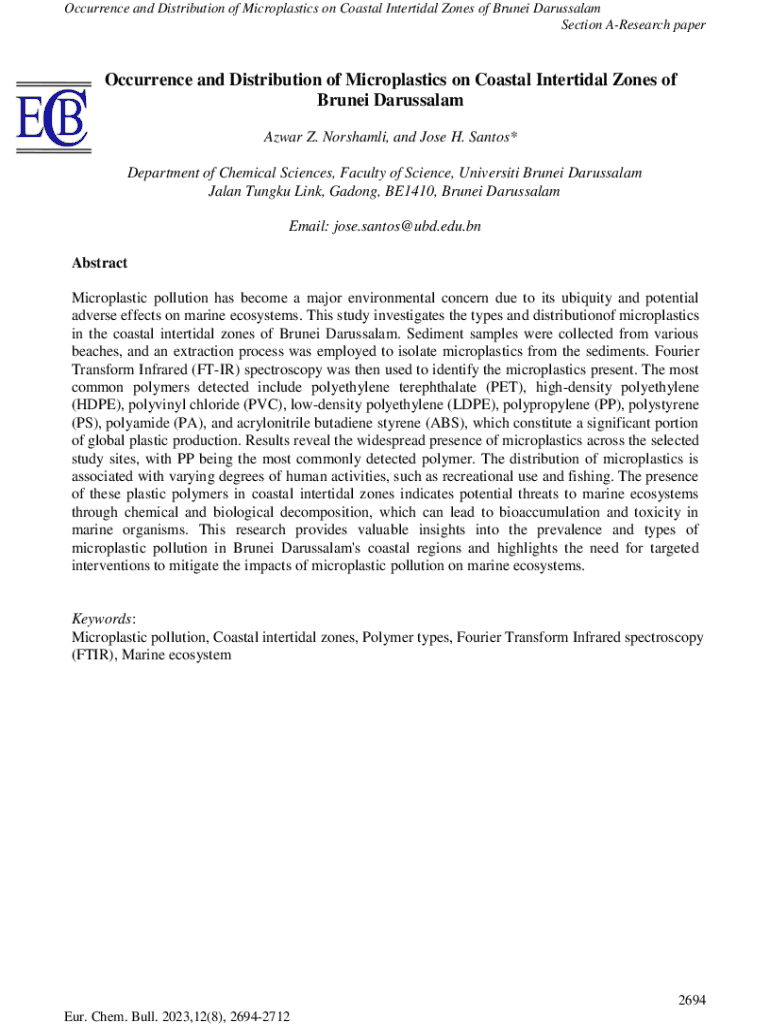 Fillable Online Occurrence And Distribution Of Microplastics In The