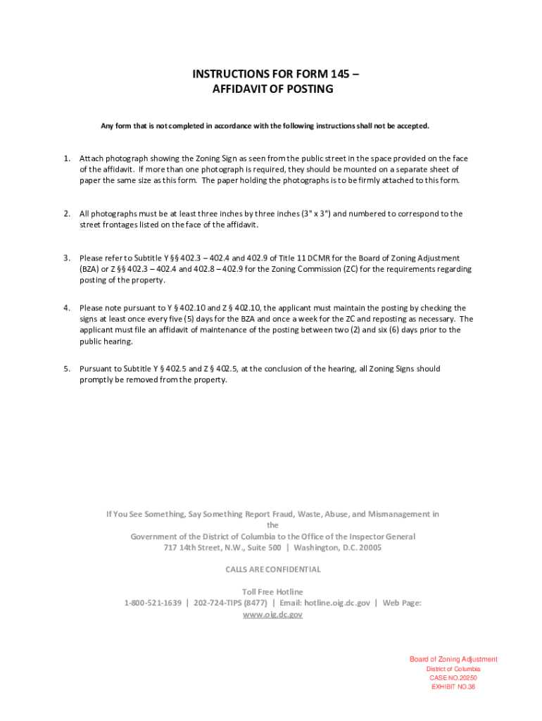 Fillable Online INSTRUCTIONS FOR FORM 145 AFFIDAVIT OF POSTING Fax ...