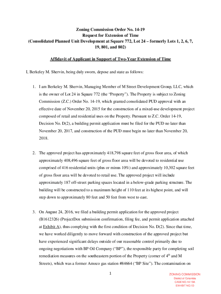 Fillable Online Zoning Commission Order No. 14-19 Request for Extension ...