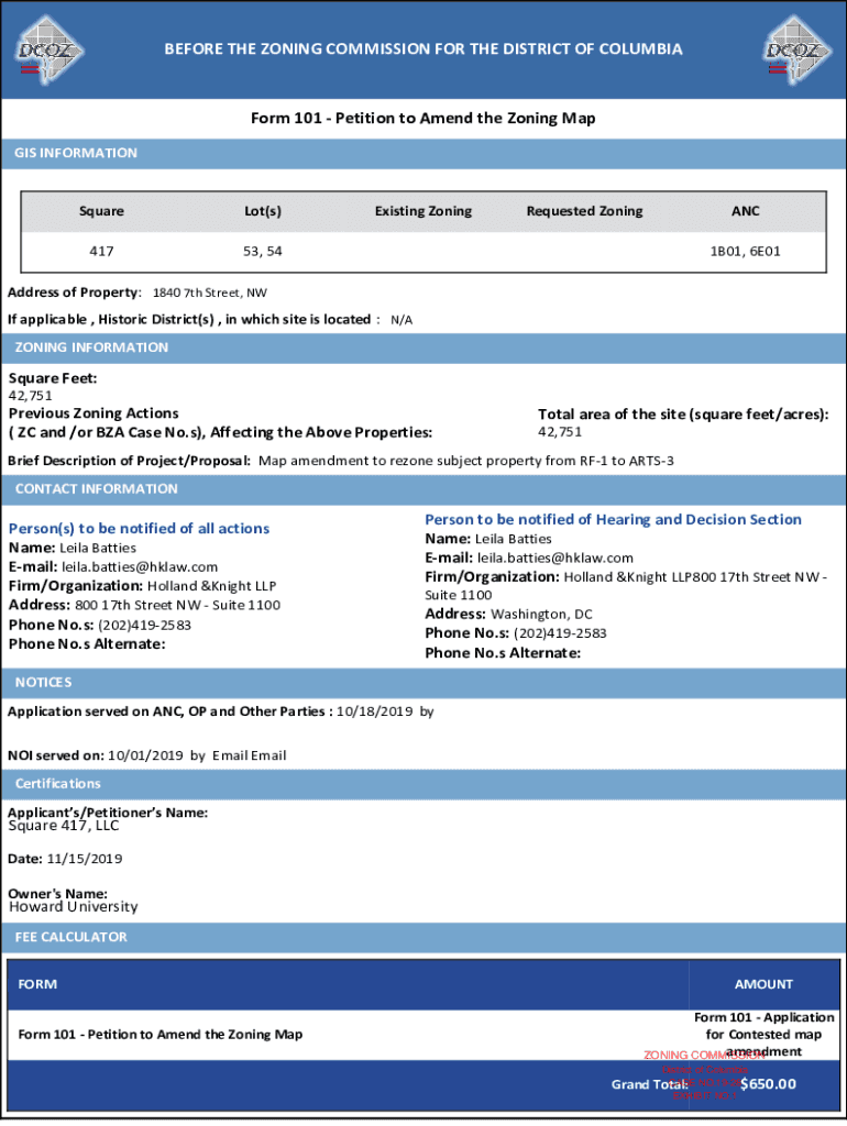 Fillable Online Form 101 - Petition to Amend the Zoning Map - DCOZ App Fax Email Print - pdfFiller