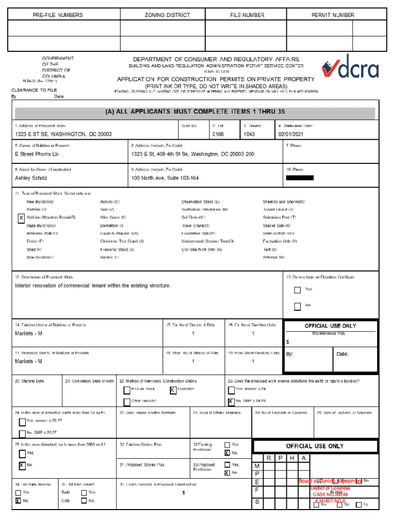 Fillable Online Zoning Servicesdob - DC Department of Buildings Fax ...