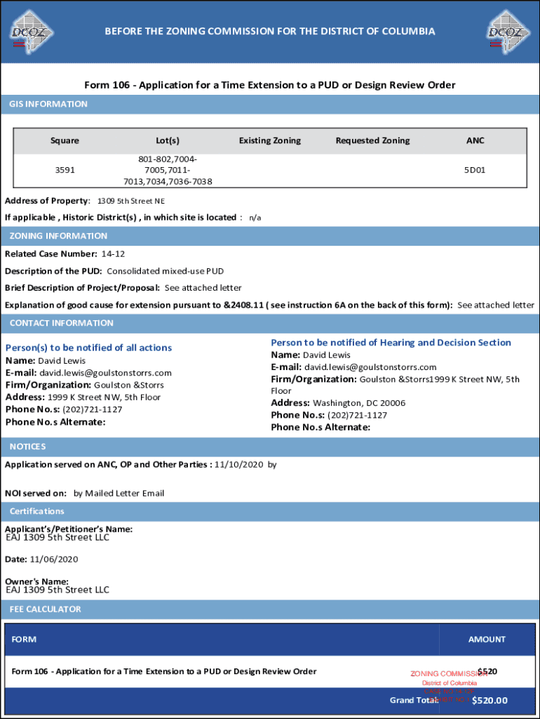 Fillable Online Form 106 - Application for a Time Extension to a ...