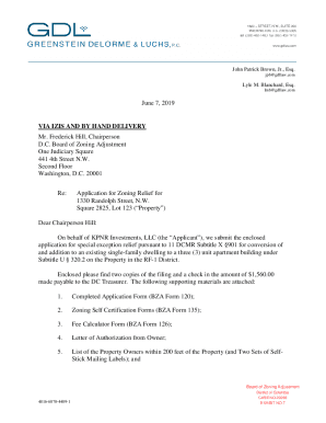 Fillable Online Cover Letter to Zoning Relief BZA Application for KPNR ...