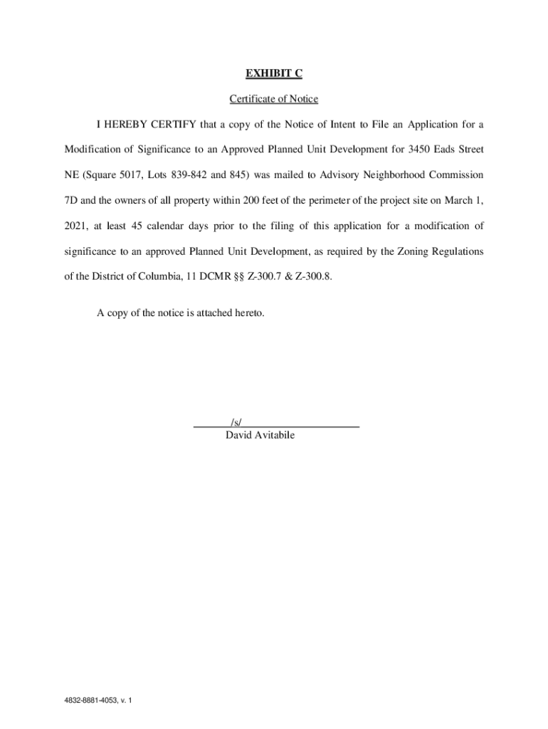 Fillable Online Exhibit C Certificate of Notice Fax Email Print - pdfFiller