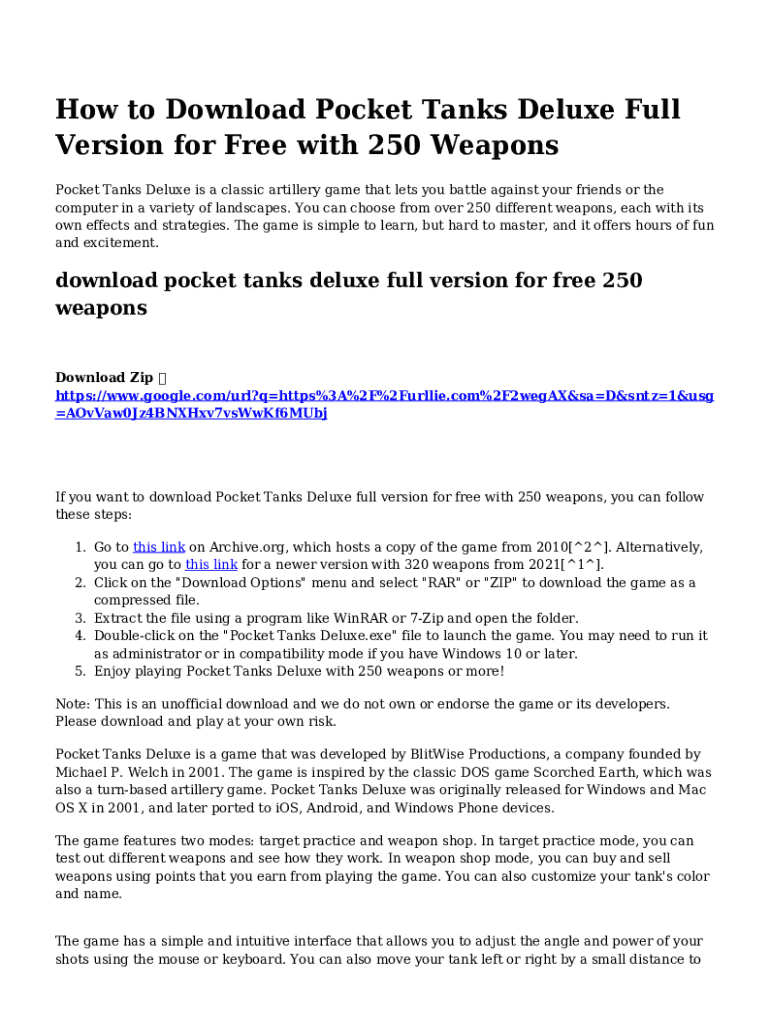 Fillable Online Download Pocket Tanks Deluxe Full Version For Free 250 Weapons Fax Email Print ...