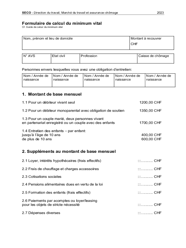 Remplissable En Ligne Formulaire de calcul du minimum vital 1. Montant de base ... Fax Email ...