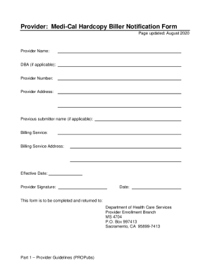 Fillable Online Provider: Medi-Cal Hardcopy Biller Notification Form ...