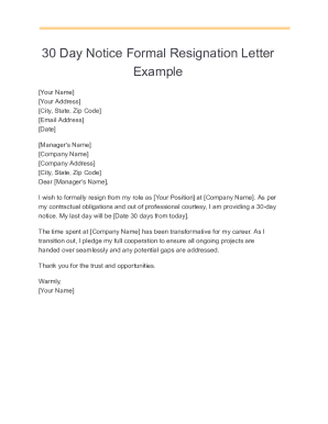 Fillable Online 30 Day Notice Formal Resignation Letter Example Fax ...