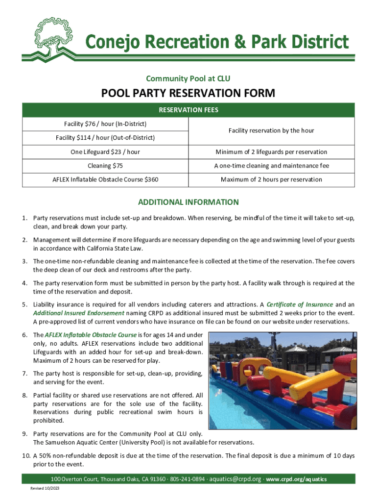 Fillable Online Pool Party Reservation Form - Sign In Fax Email Print ...