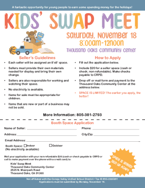 Fillable Online KIDS' SWAP MEET Fax Email Print - pdfFiller