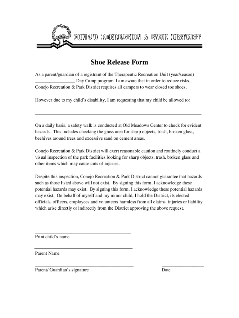 Fillable Online Shoe Release Form Fax Email Print - pdfFiller