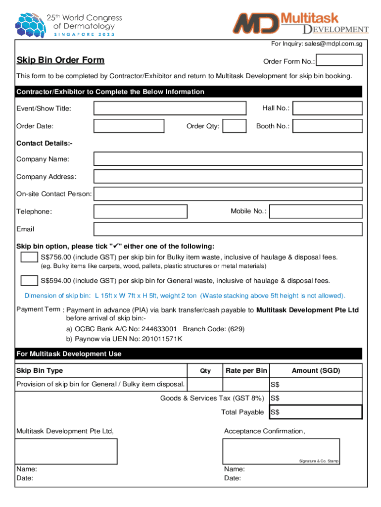 Fillable Online Skip Bin Order Form Fax Email Print - pdfFiller