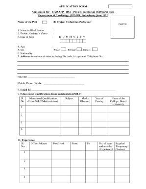 Fillable Online Advertisement and application form to the post of ...