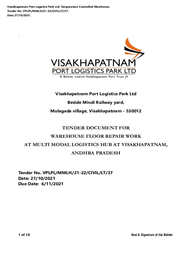 Fillable Online TENDER DOCUMENT FOR WAREHOUSE FLOOR ... Fax Email Print ...