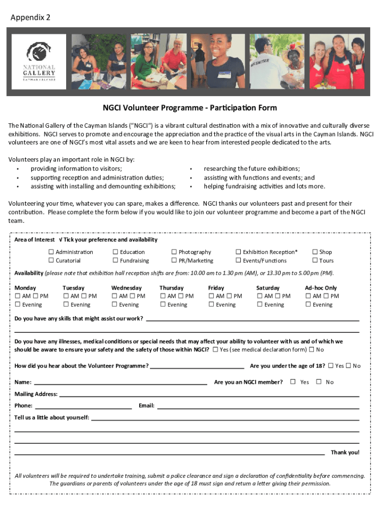 Fillable Online Appendix 2 NGCI Volunteer Programme - Par cipa on Form ...