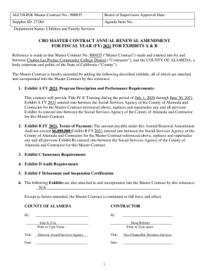 Fillable Online cbo master contract annual renewal amendment for fiscal ...