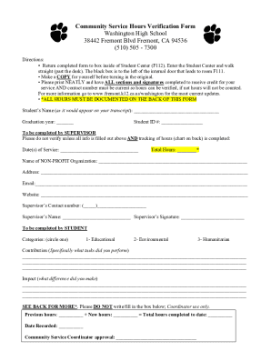 Fillable Online Community Service Hours Verification Form Washington ...