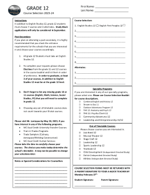 Fillable Online 2023-2024 Grade 12 Course Selection Form (Parent Copy) Fax Email Print - pdfFiller
