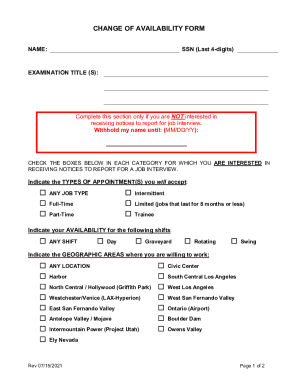Fillable Online change of availability form - Los Angeles City Personnel Website Fax Email Print ...