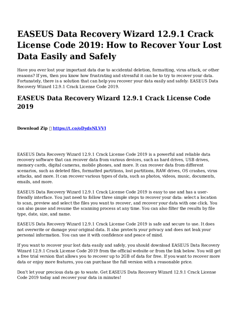 Fillable Online How to Get Easeus Data Recovery Licence Code for Free ...