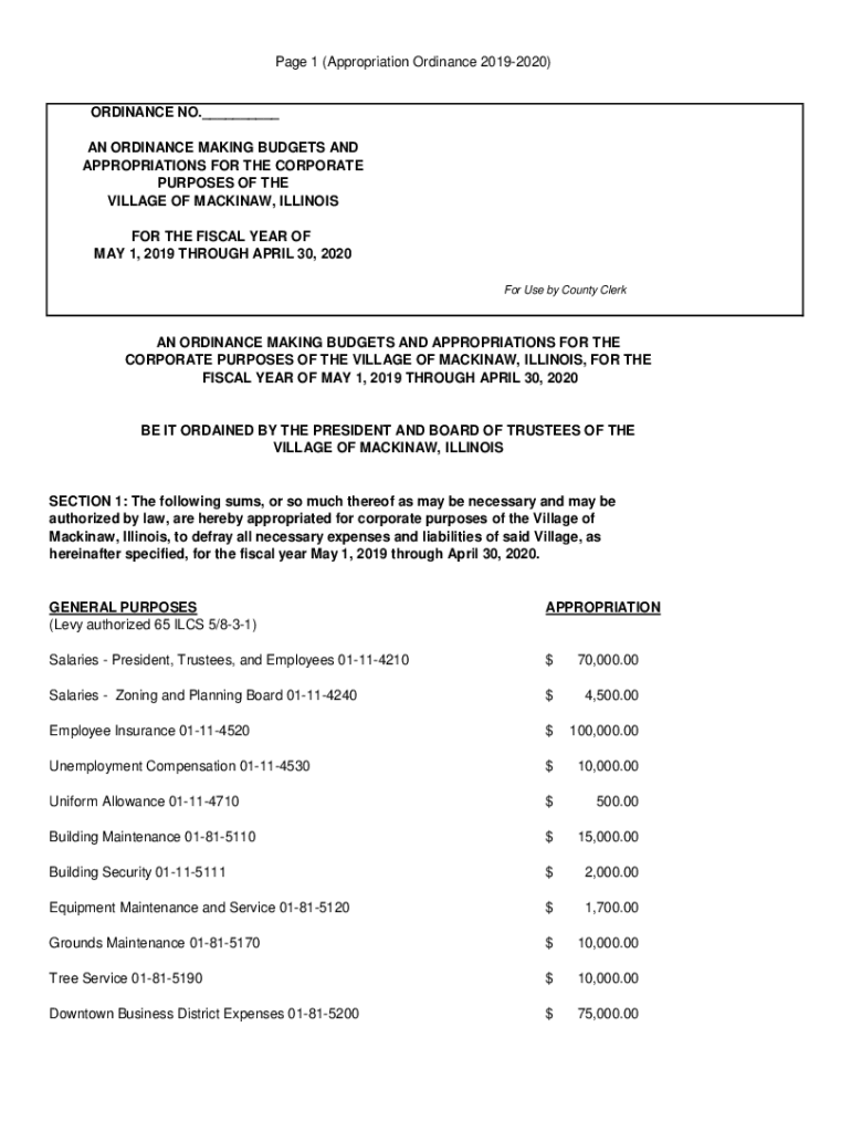 Fillable Online Annual budget and appropriation ordinance, 50 ILCS 330/ ...