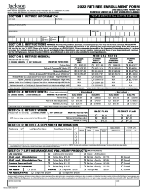 Fillable Online Retirement Health Benefits and Basic Life Insurance ...