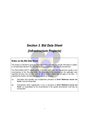 Fillable Online Section 3. Bid Data Sheet (Infrastructure Projects) Fax ...