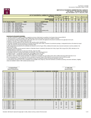 Fillable Online Final Result - IBA - Admissions - IBA Karachi Fax Email ...