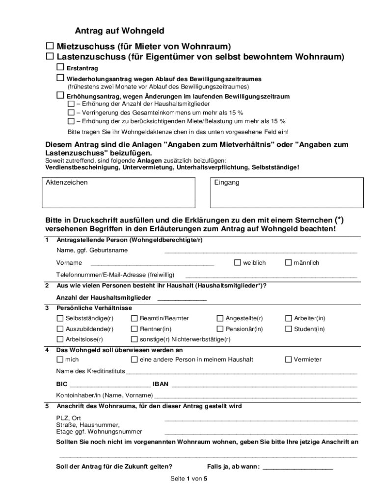 Ausfüllbar Online Wohngeld - Antrag auf Mietzuschzuss Fax Email Drucken ...