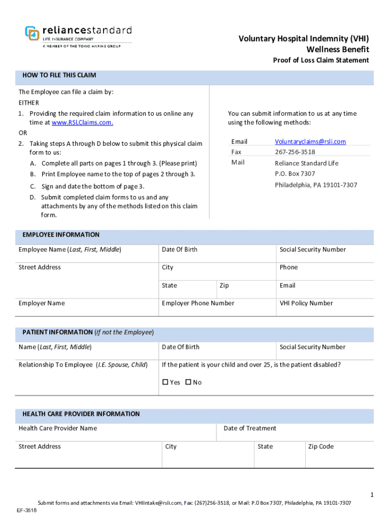 Fillable Online Voluntary Hospital Indemnity (VHI) Wellness Benefit ...