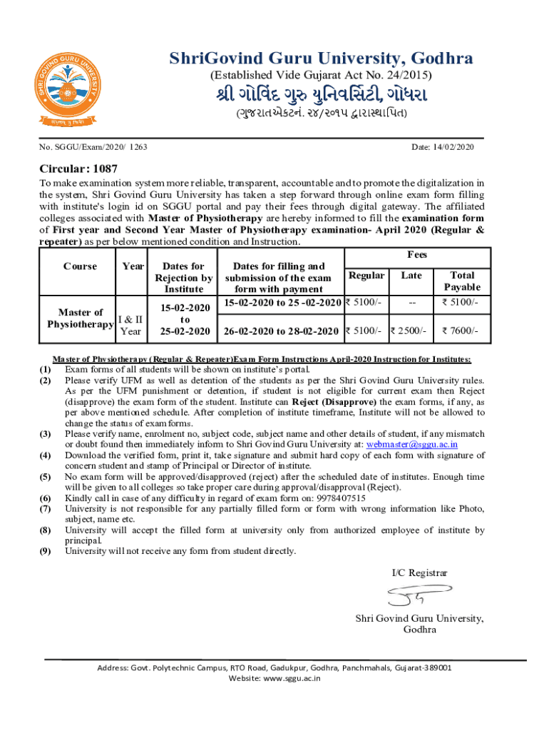 Fillable Online ShriGovind Guru University, Godhra Fax Email Print - pdfFiller