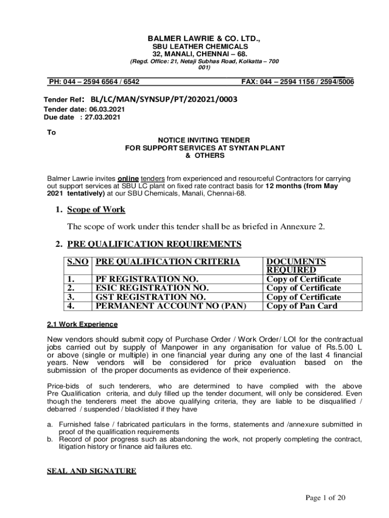Fillable Online Tender Ref: BL/LC/MAN/SYNSUP/PT/202021/0003 ... Fax ...