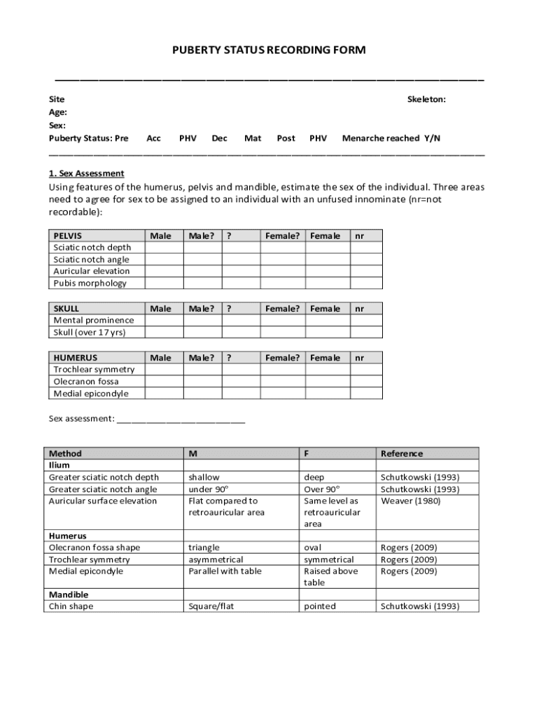 Fillable Online PUBERTY STATUS RECORDING FORM Fax Email Print - pdfFiller