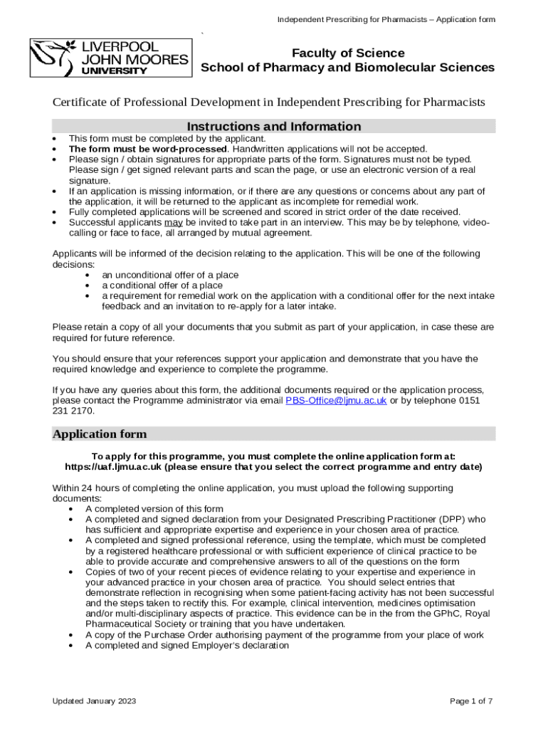 Independent Prescribing (Short Course) - full details (2024 ... Doc ...