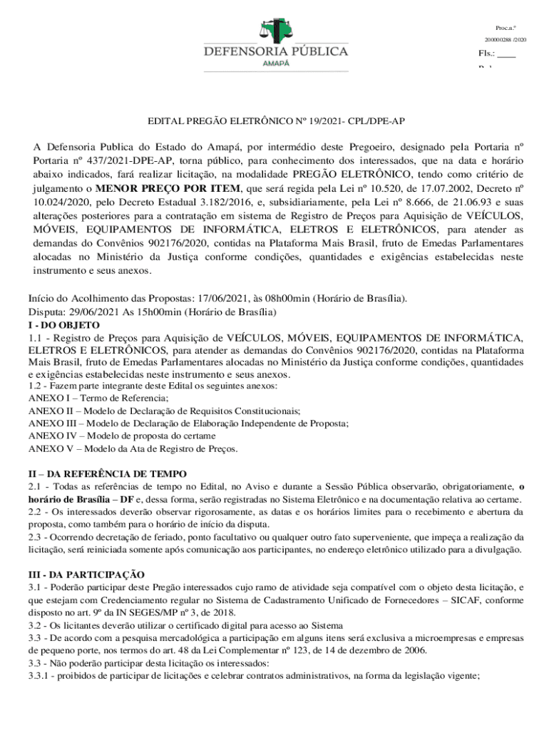 Preenchível Disponível A Defensoria Publica do Estado do Amap, por intermdio deste Pregoeiro ...