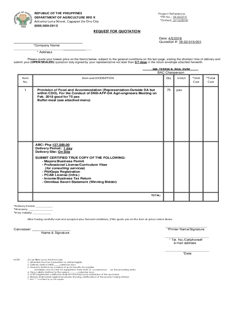 Fillable Online cagayandeoro da gov A2-0358 - DA Region 10 - Department ...